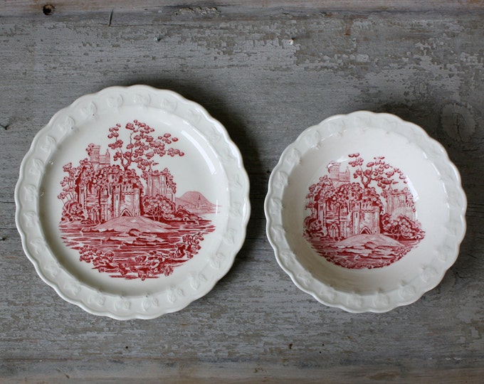 Vintage Red Transferware Dessert Plates and Bowls 2 of Each - Etsy