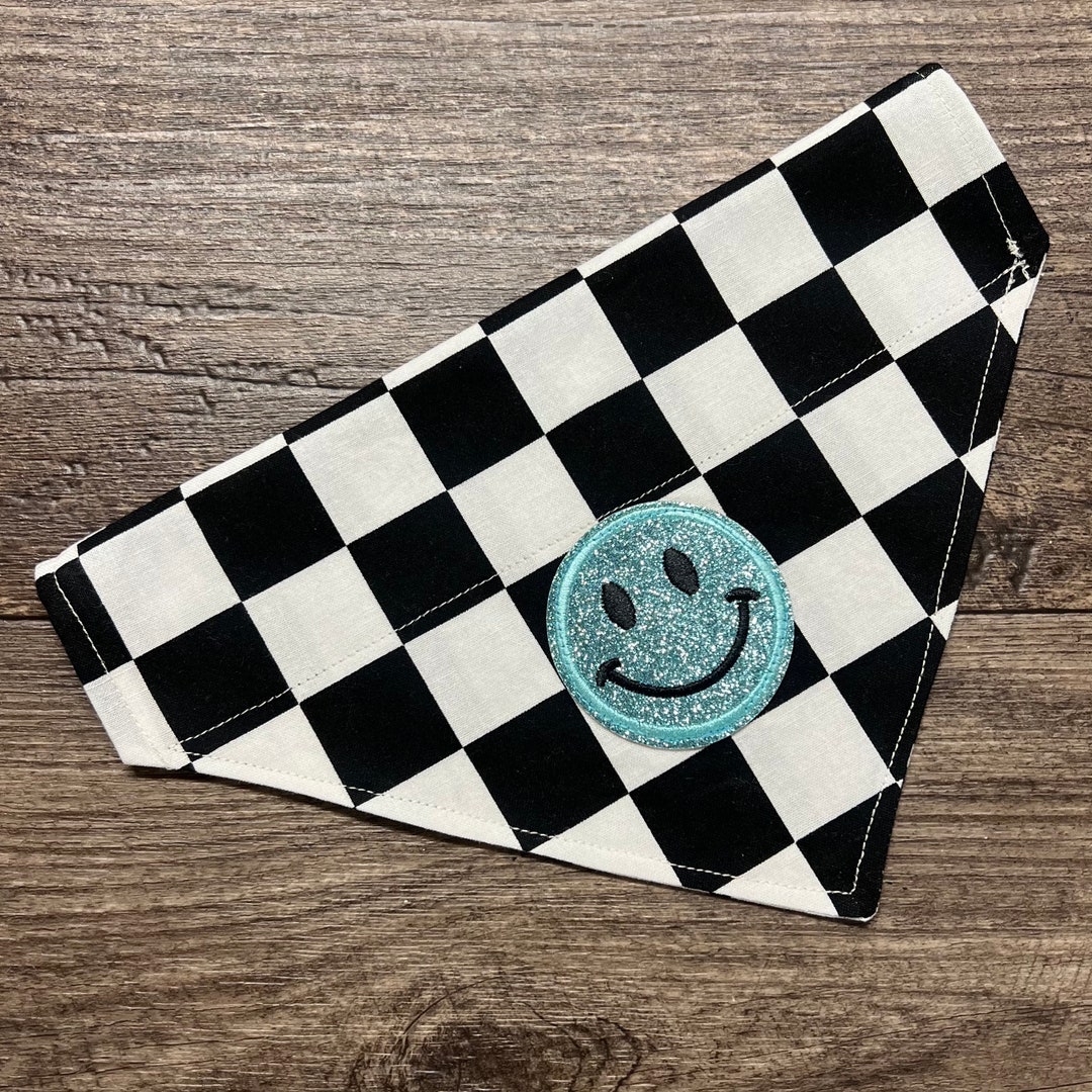 Dog Smiley Face Black/white Checkered Bandana Retro Sparkly Patch ...