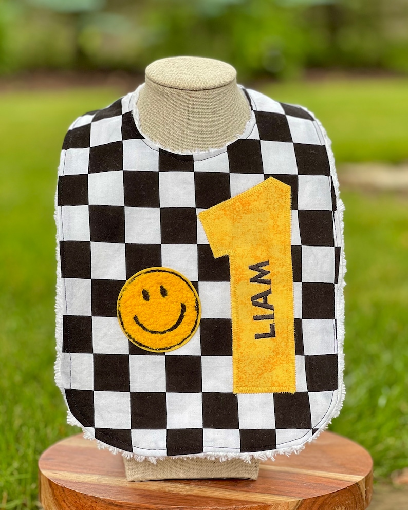SMILEY Face-happy 1st Birthday- One Happy Dude-checkered Bib With Happy ...