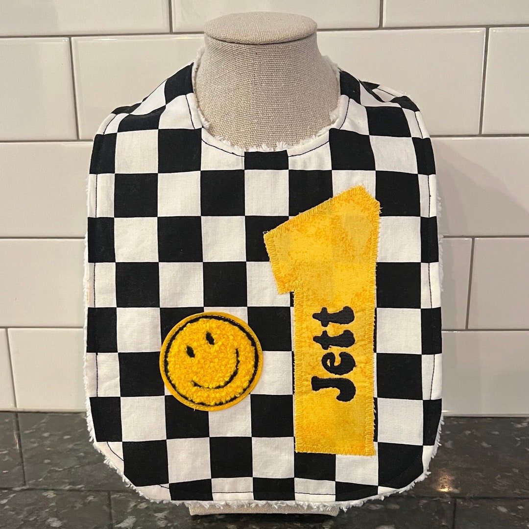 SMILEY Face-happy 1st Birthday- One Happy Dude-checkered Bib With Happy ...