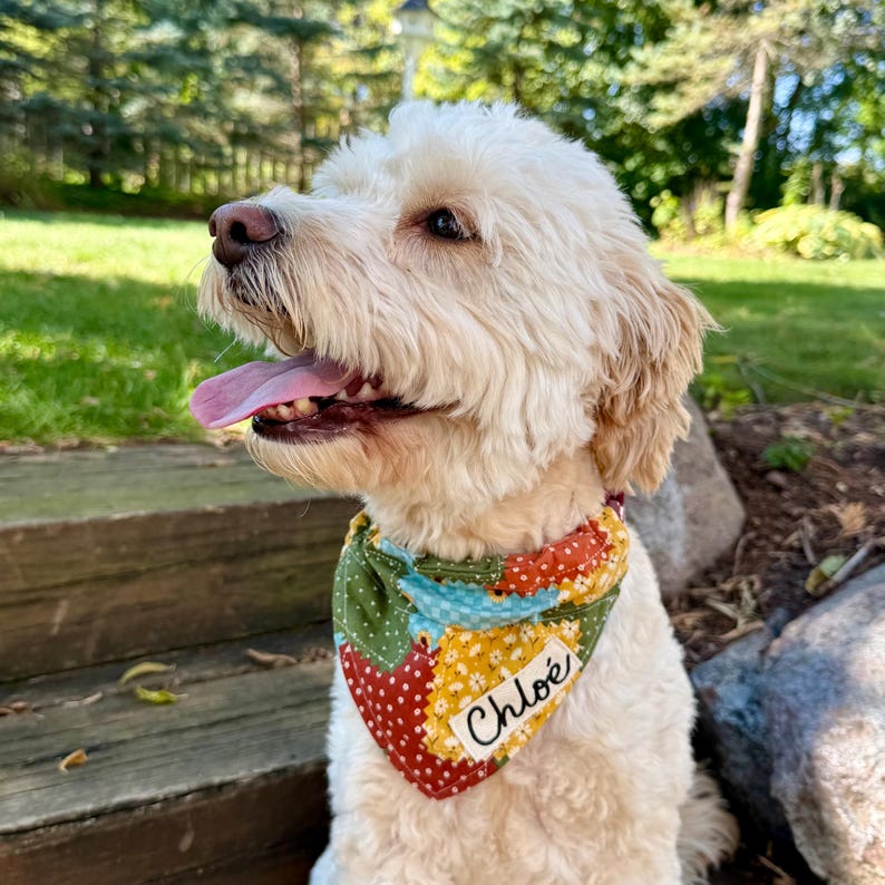 Fall Patchwork Quilt Dog Bandana, Personalized Sunflower Pet Scarf ...