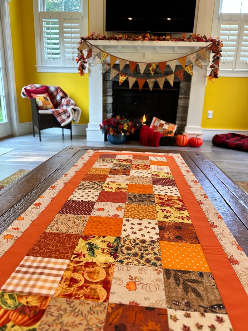 Rustic Farmhouse Fall Colors Table Runner, Autumn Table Runner ...