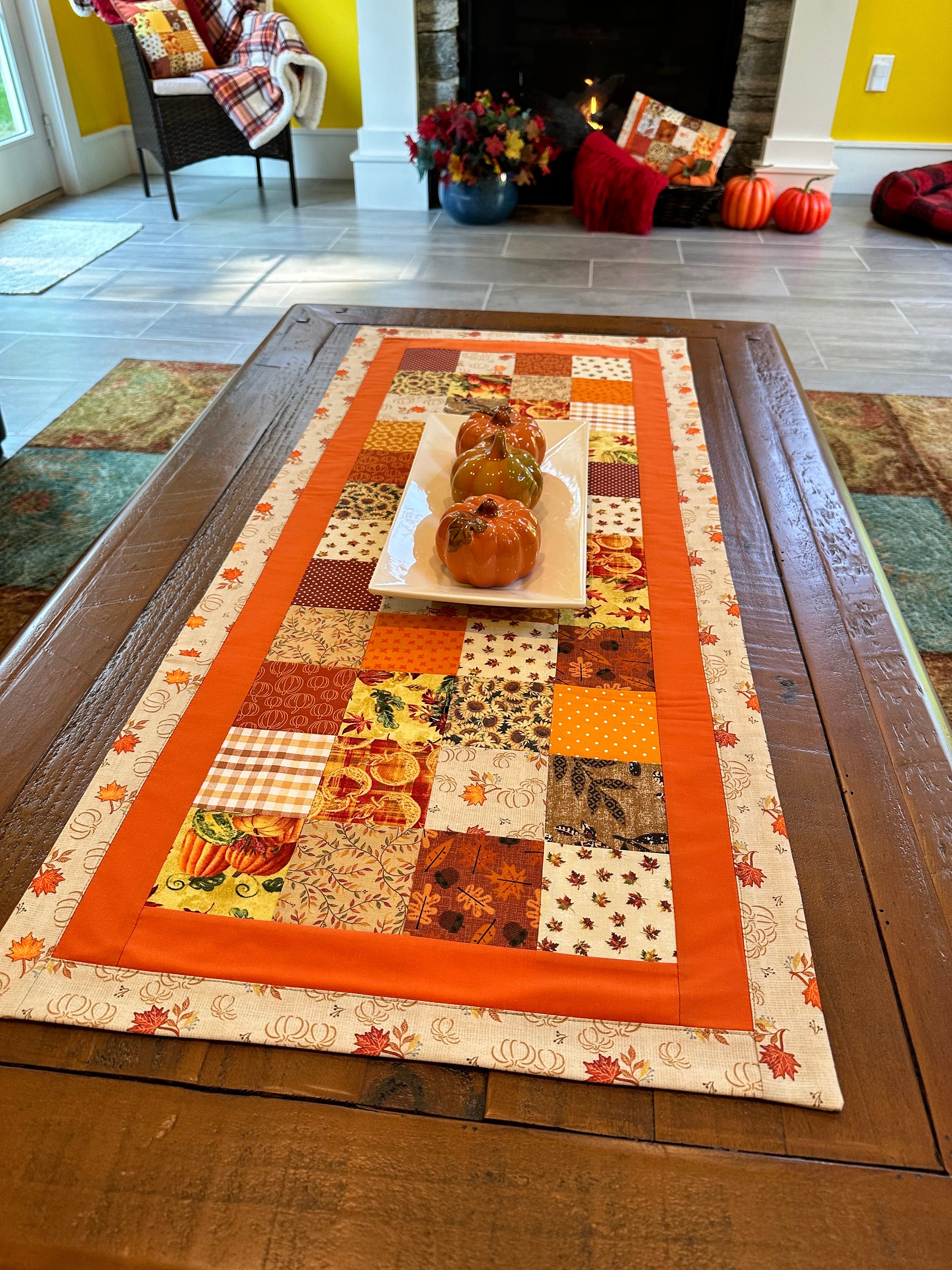 Rustic Farmhouse Fall Colors Table Runner, Autumn Table Runner ...