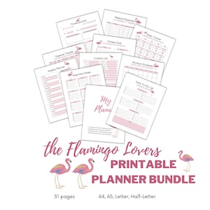 Flamingo Lovers Personal Planner Bundle, 50 Pages, Day, Week, Month ...