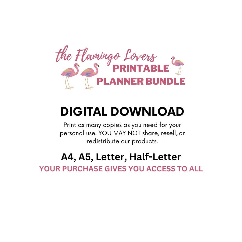 Flamingo Lovers Personal Planner Bundle, 50 Pages, Day, Week, Month ...