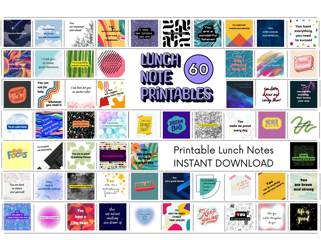 Kids Lunch Note Printables Lunch Note Cards - Etsy