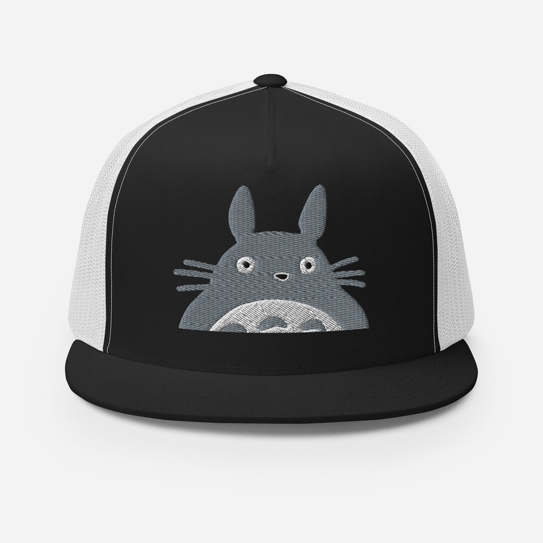 EMBROIDERED TOTORO Flat Brim Trendy HAT / Studio Ghibli Trucker Cap ...
