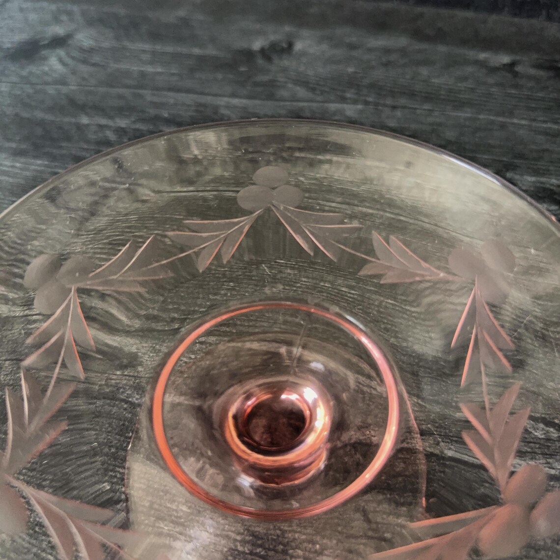 Pink Depression Glass Pedestal Compote • Etched Holly Berry Pattern ...