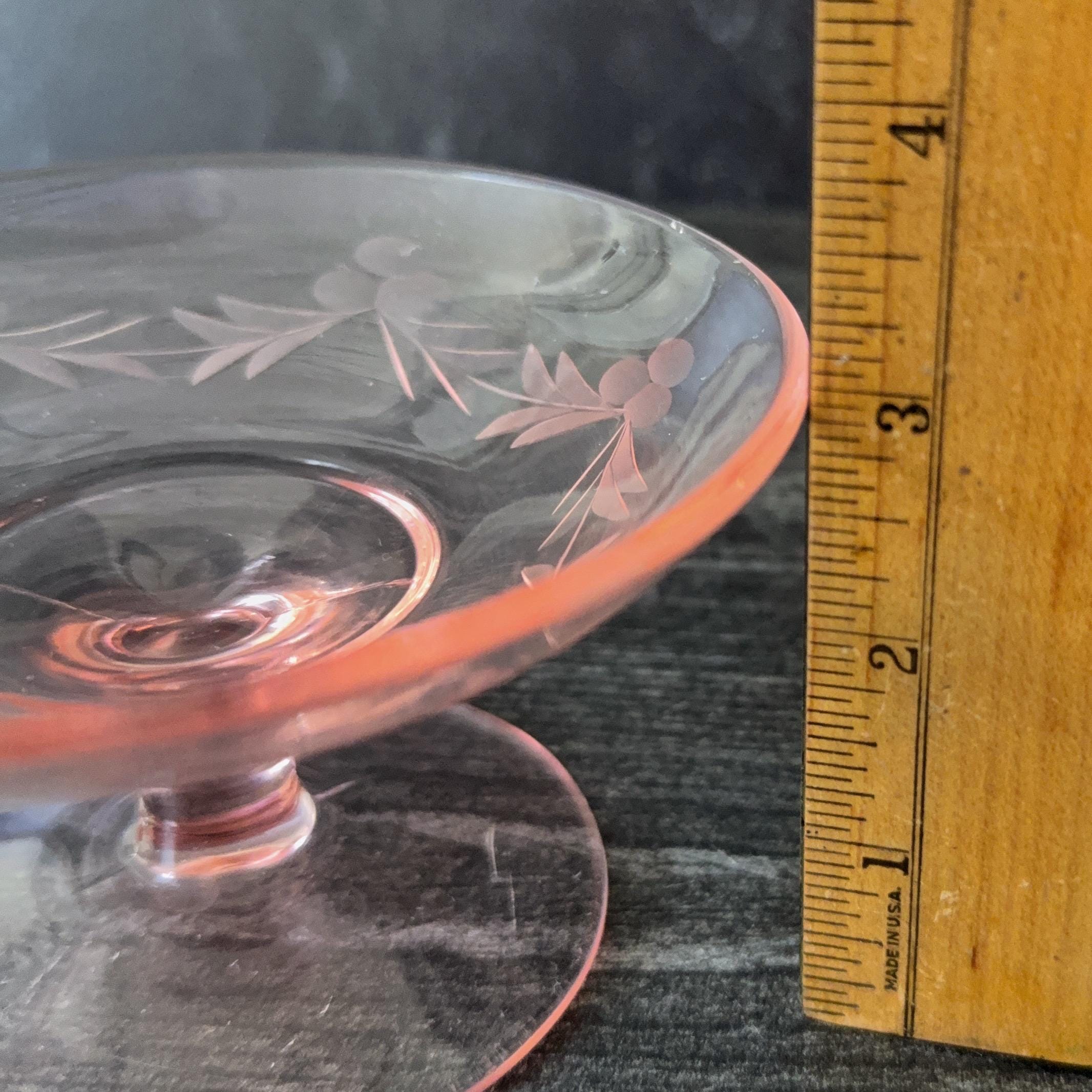 Pink Depression Glass Pedestal Compote • Etched Holly Berry Pattern ...
