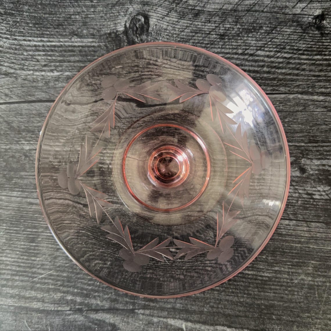 Pink Depression Glass Pedestal Compote • Etched Holly Berry Pattern ...