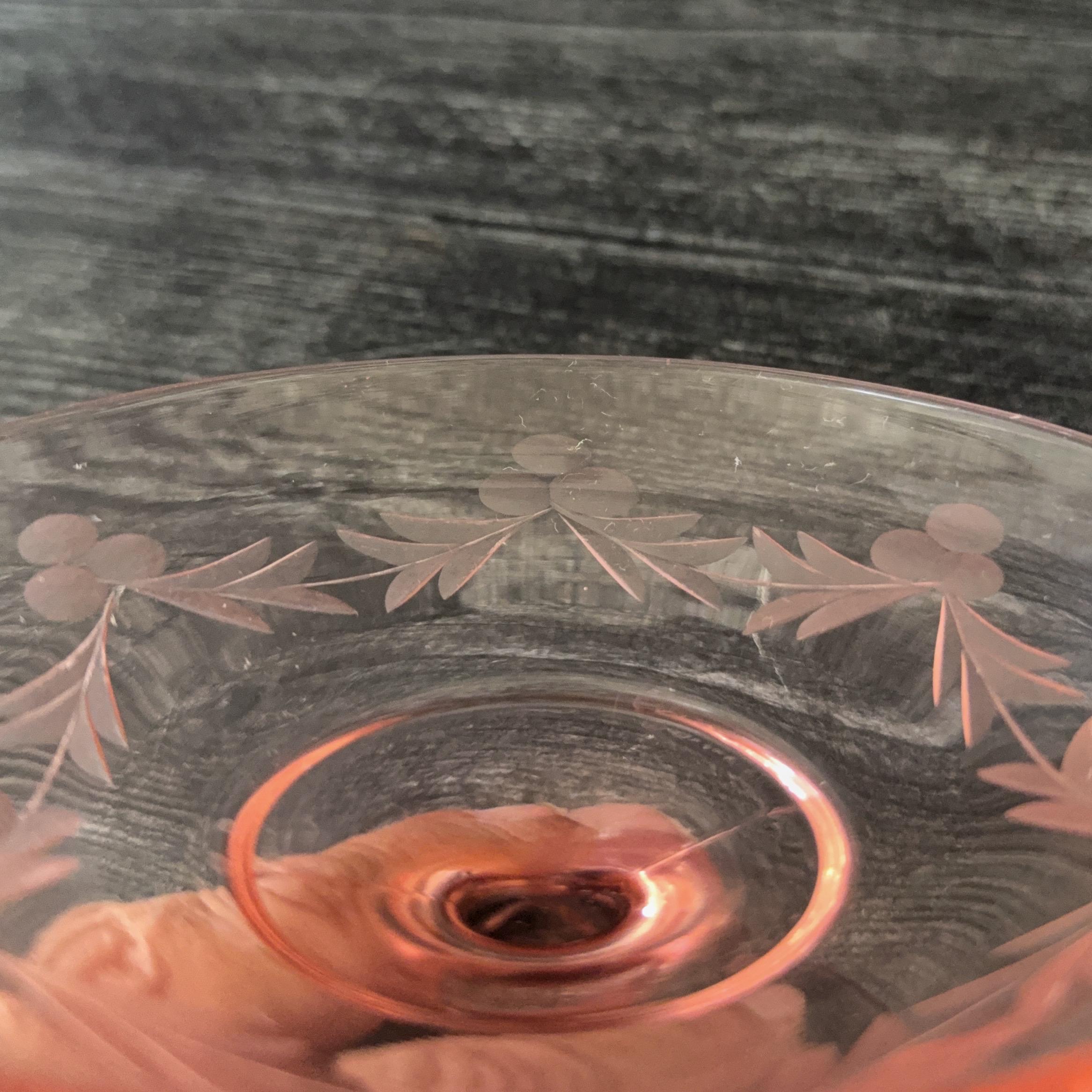 Pink Depression Glass Pedestal Compote • Etched Holly Berry Pattern ...
