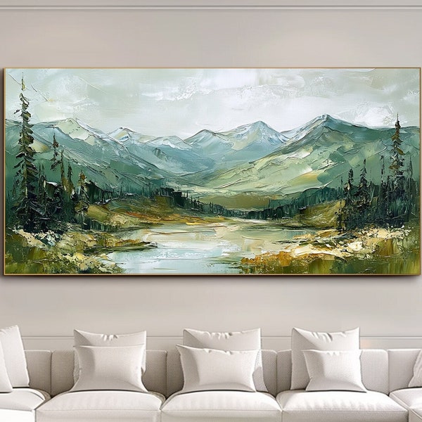 Abstract Sunset Oil Painting on Canvas Original Forest Wall Art Large ...