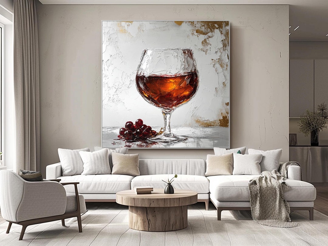 Wine Glass Oil Painting Red 3d Textured Canvas Wall Art Modern Abstract ...