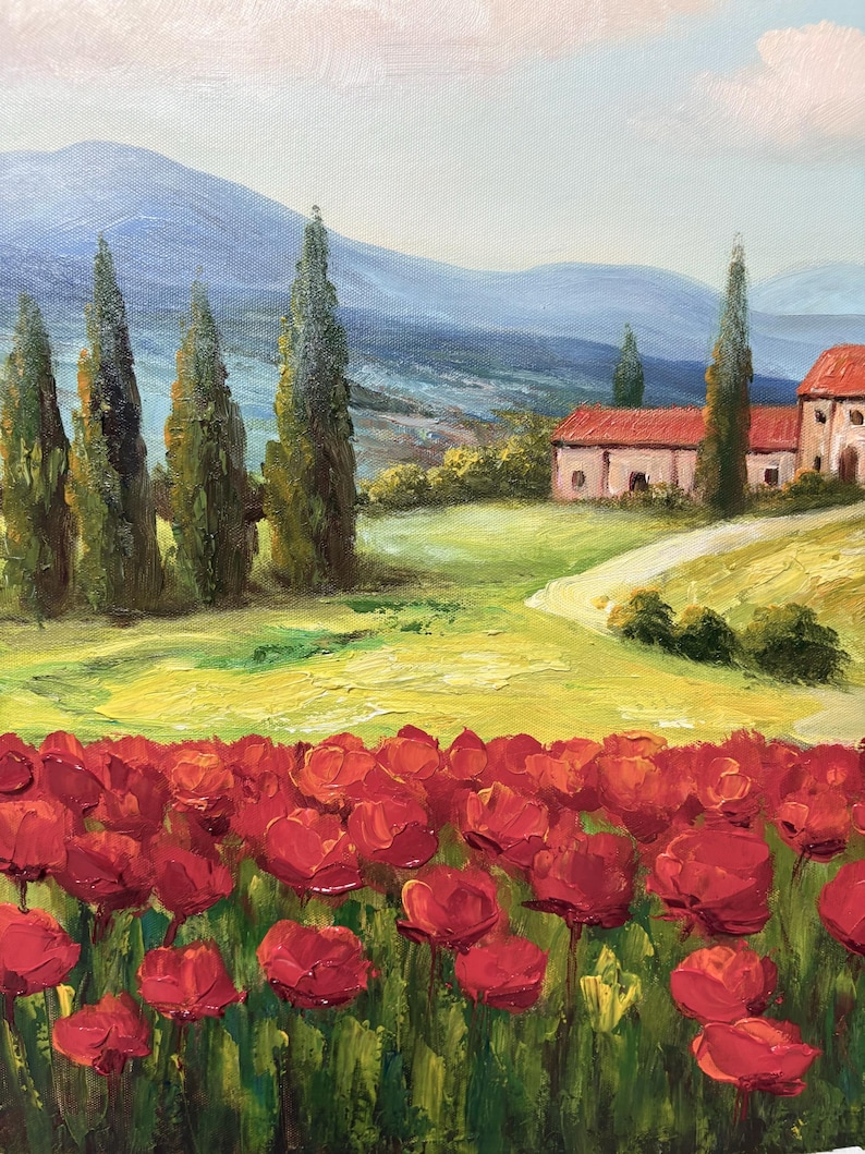 Poppy Wall Art Landscape Oil Painting on Canvas Original 3d Texture ...