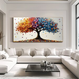 Trees Oil Painting on Canvas Original Colorful Wall Art Large Framed ...