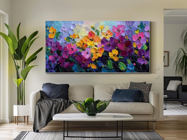 Colorful Floral Wall Art Original Palette Knife Oil Painting Modern ...