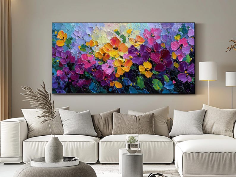Colorful Floral Wall Art Original Palette Knife Oil Painting Modern ...
