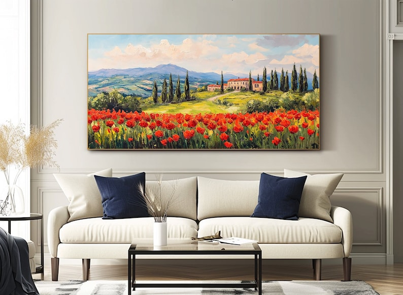 Poppy Wall Art Landscape Oil Painting on Canvas Original 3d Texture ...
