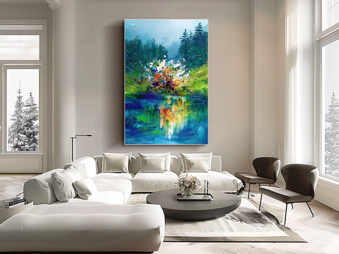 Large Vertical Abstract Wall Art Minimalist Green Wall Art Landscape ...