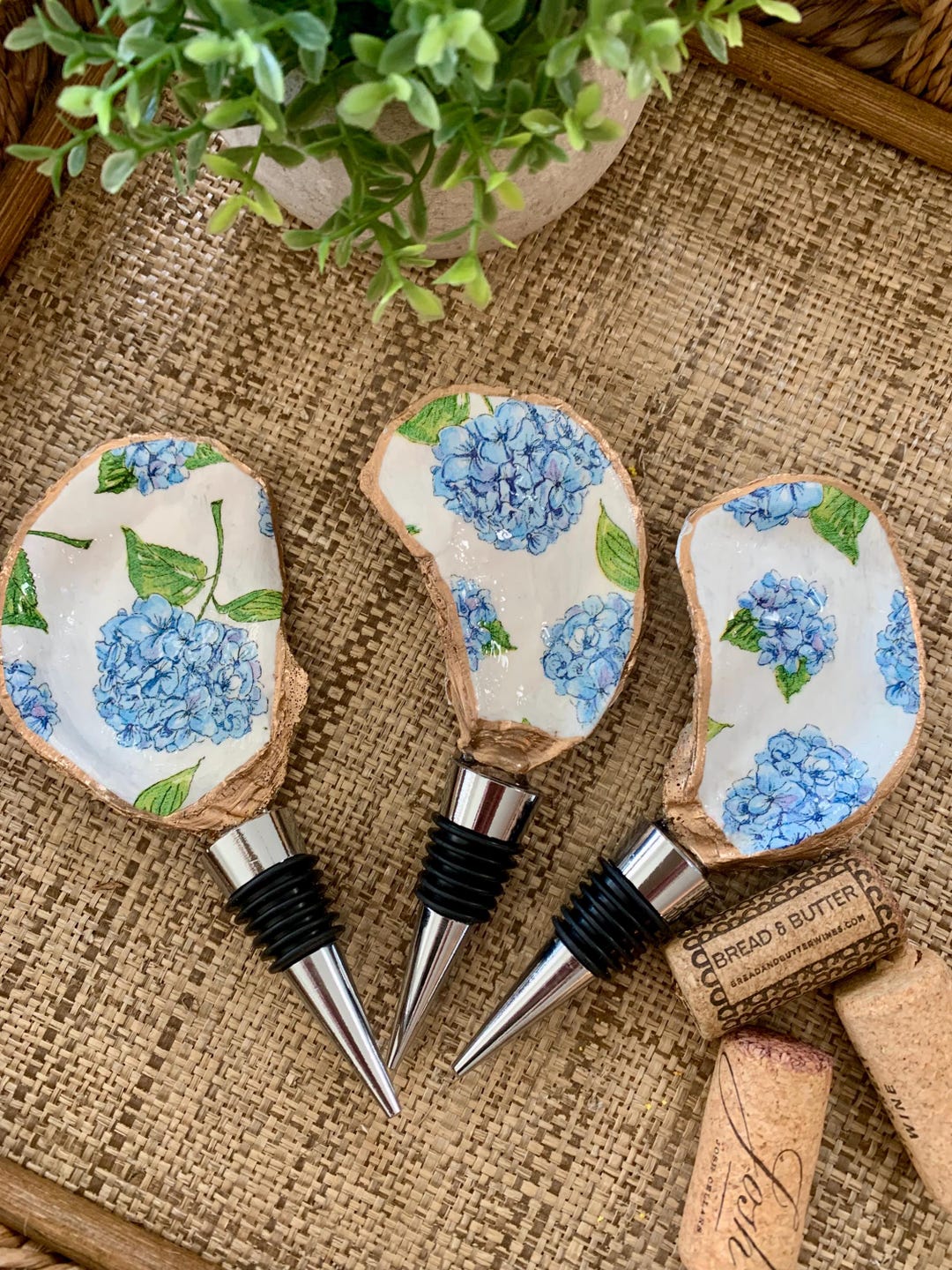 Blue Hydrangea Oyster Shell Wine Bottle Stopper, Cape Cod, Nantucket ...