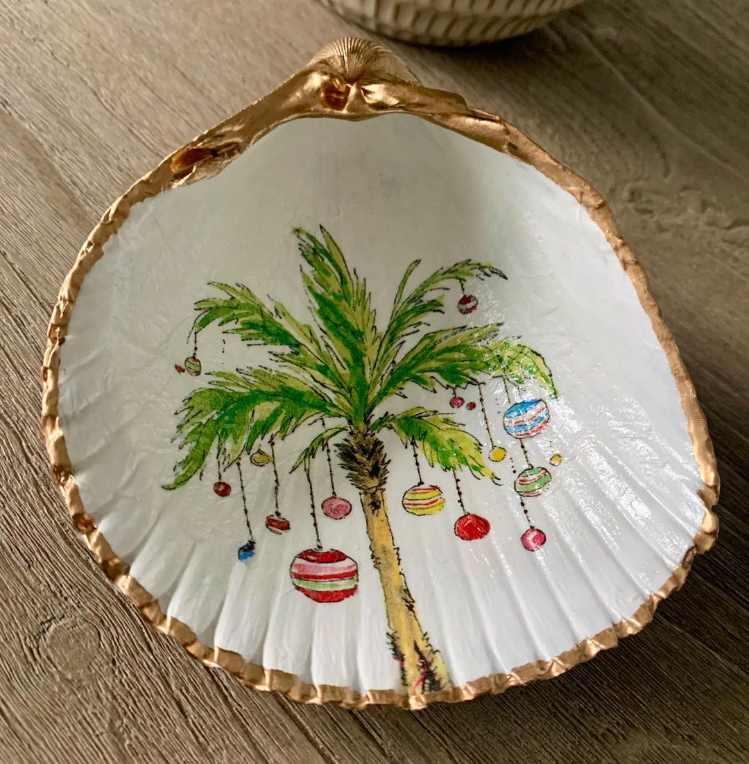 Holiday Palm Tree Shell Trinket Ring Dish - Etsy