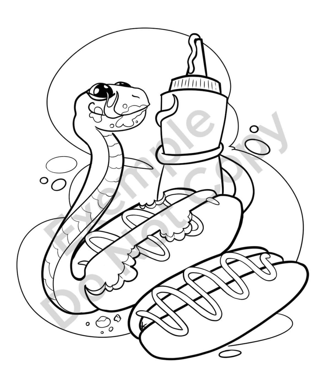 Coloring Page to Print Snake and Hot Dog Snake and Hot Dog Drawing - Etsy