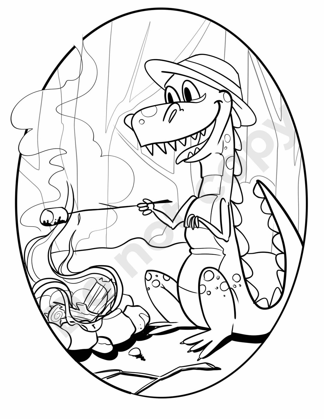Dinosaur Campfire Coloring Page Dinosaur Campfire Coloring Page Cartoon ...
