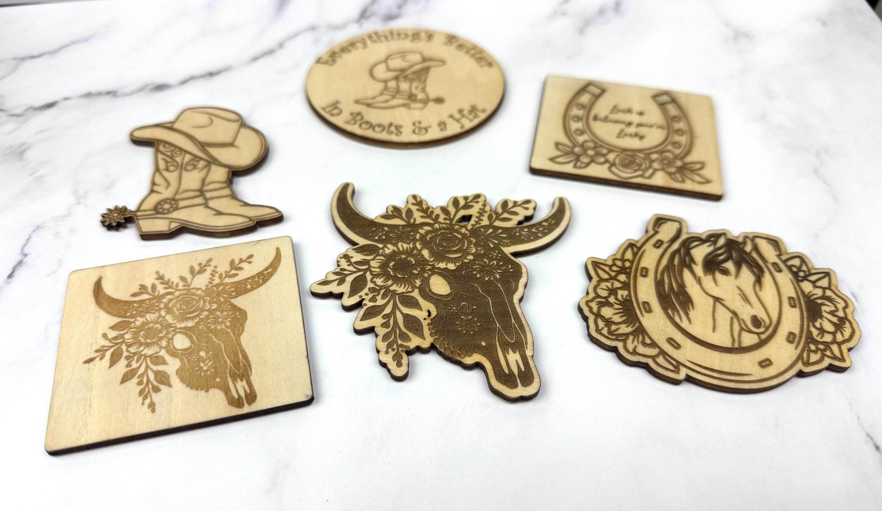 Wood Magnets - Laser Engraved Cowboy and Cowgirl Designs, Western ...