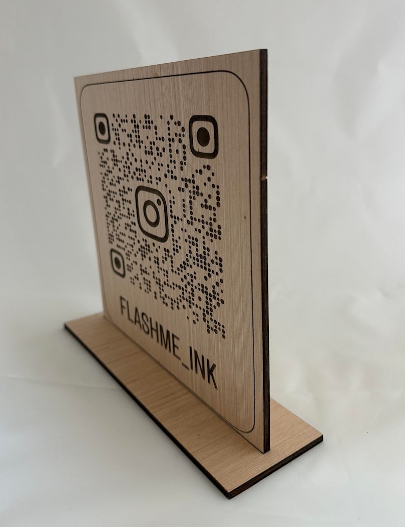 Custom QR Code Stand | Engraved Wood Design | Personalized QR Code ...