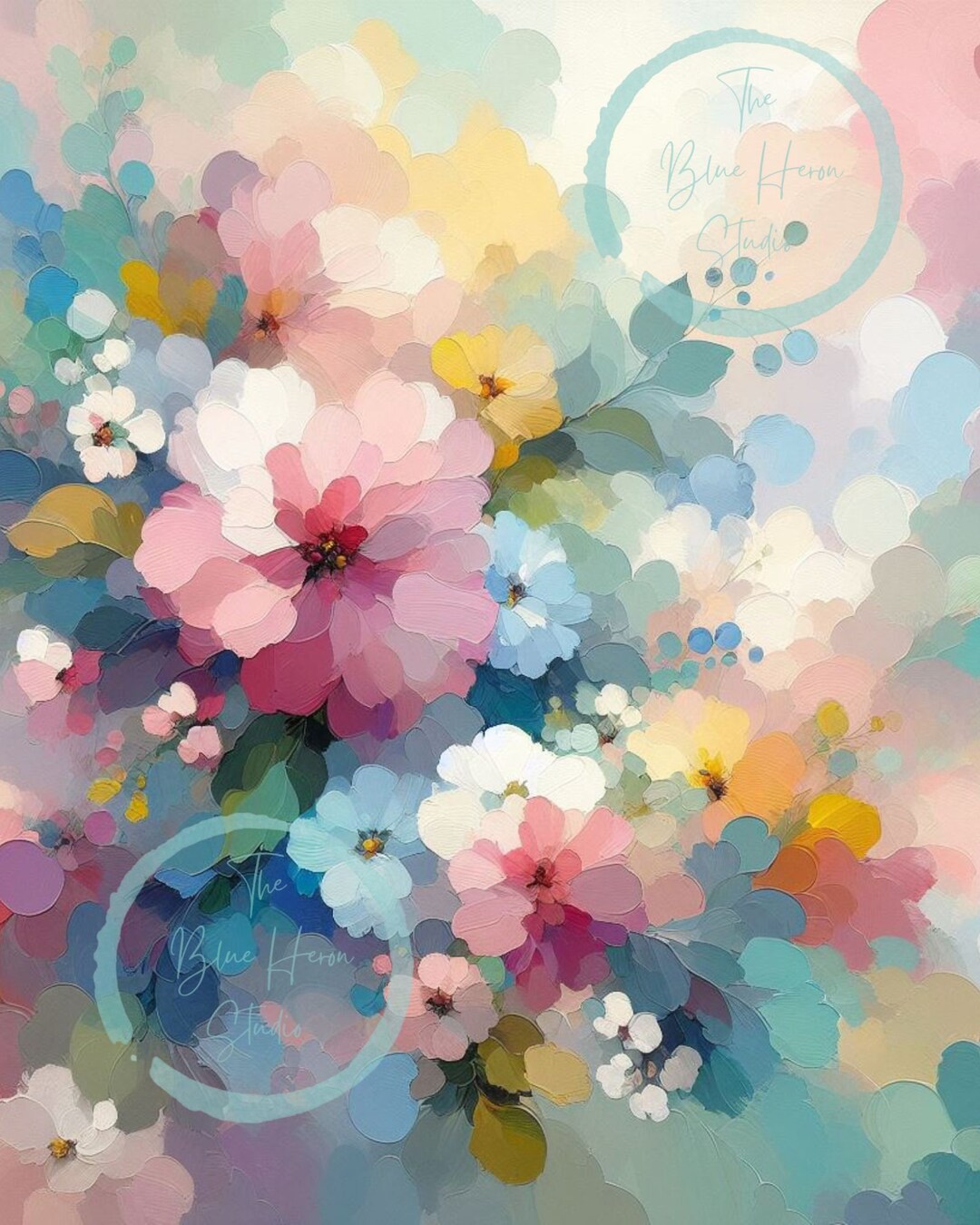 Whimsical Floral Art Prints Abstract in Spring Colors Digital Wall Art ...
