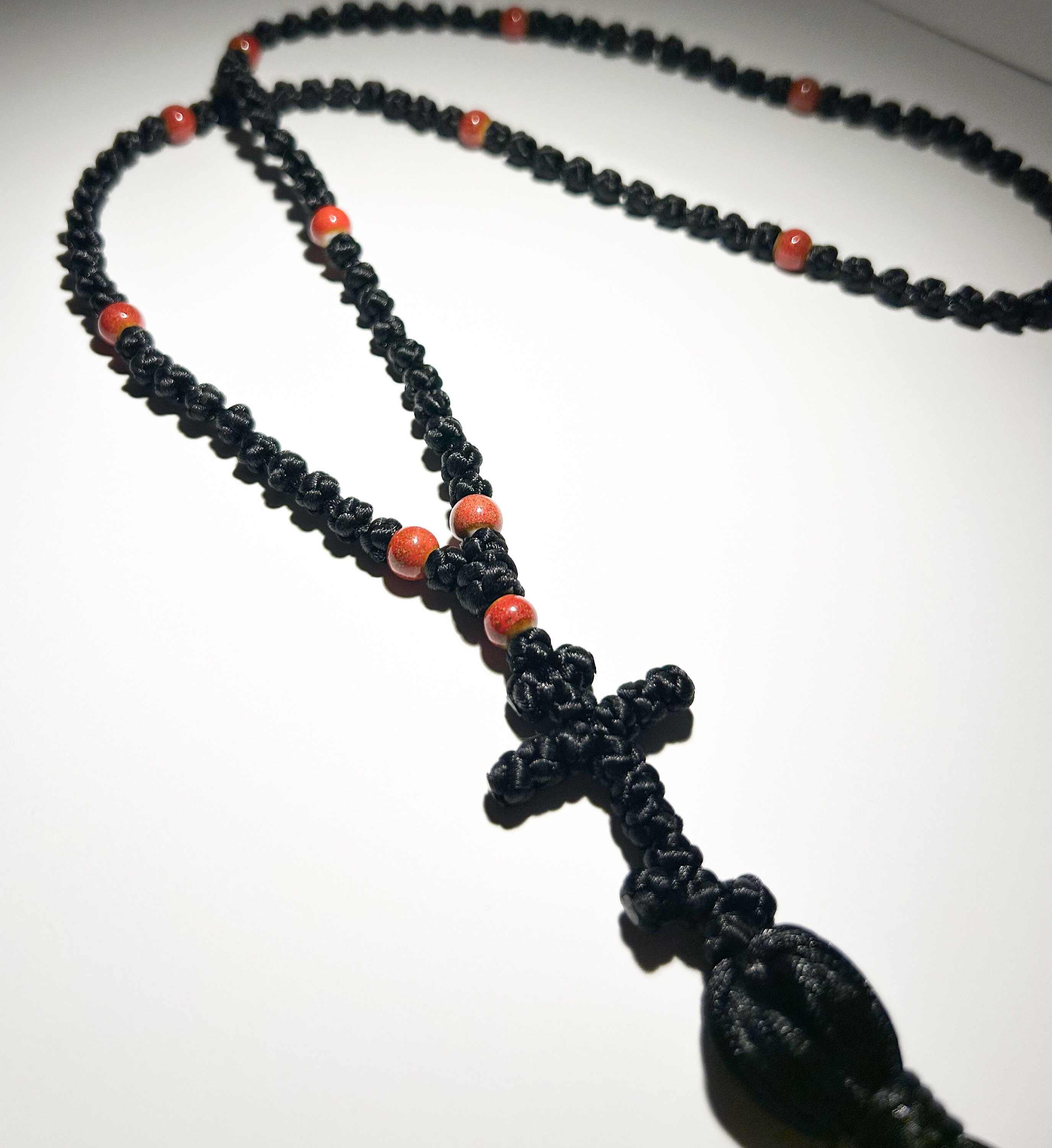 Prayer Rope (100 Knot), Black Satin, Red Ceramic - Etsy