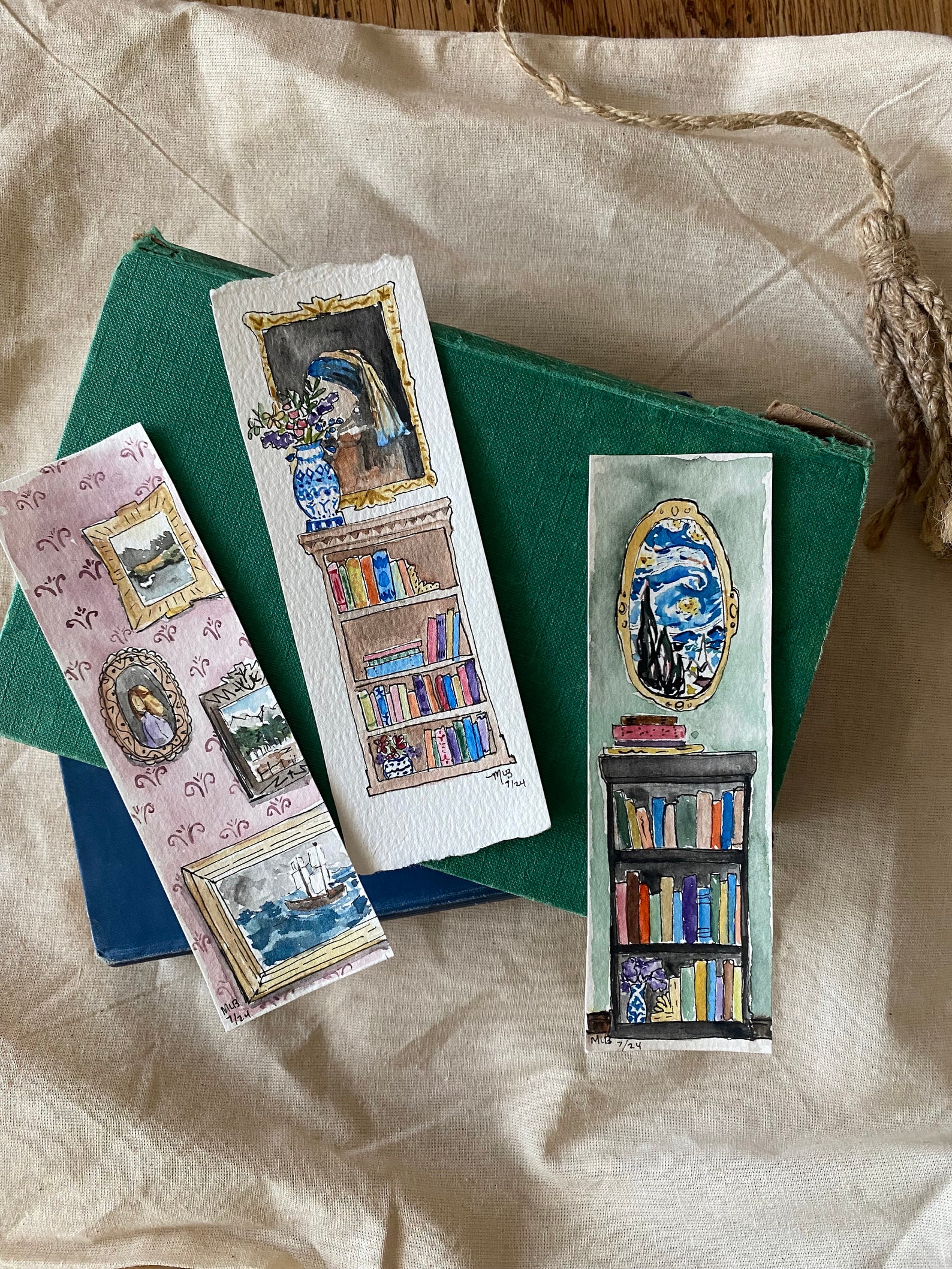 Victorian Library Bookmarks— ORIGINAL Handpainted Watercolor Set of 3 ...