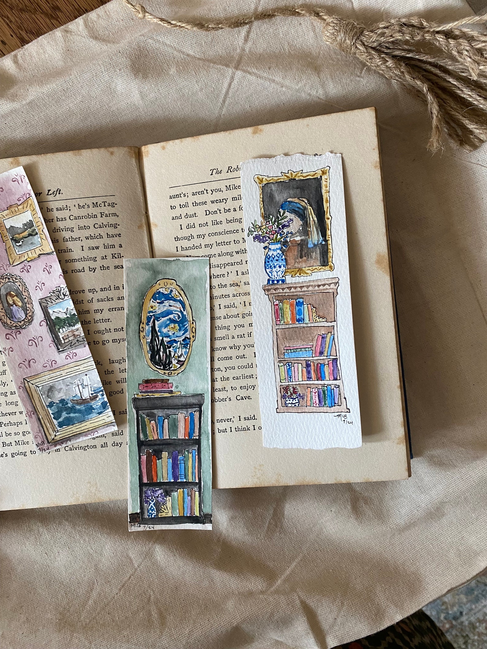 Victorian Library Bookmarks— ORIGINAL Handpainted Watercolor Set of 3 ...