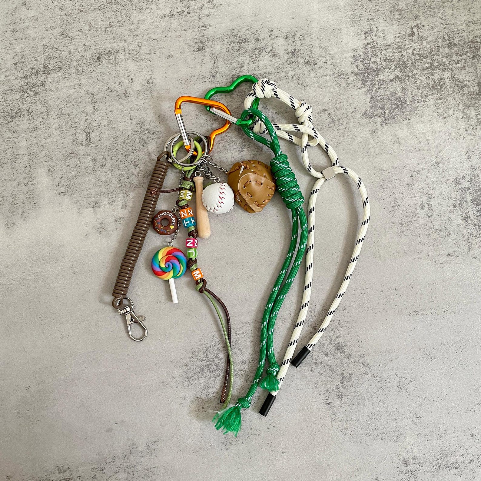 Y2k Rope Bag Charm: Green & White Keychain Accessories - Etsy