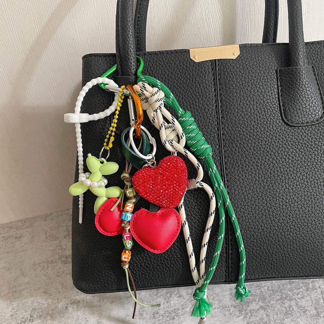 Cherries Heart Rope Bag Charms,stylish Bag Charm,y2k Rope Purese Charm ...