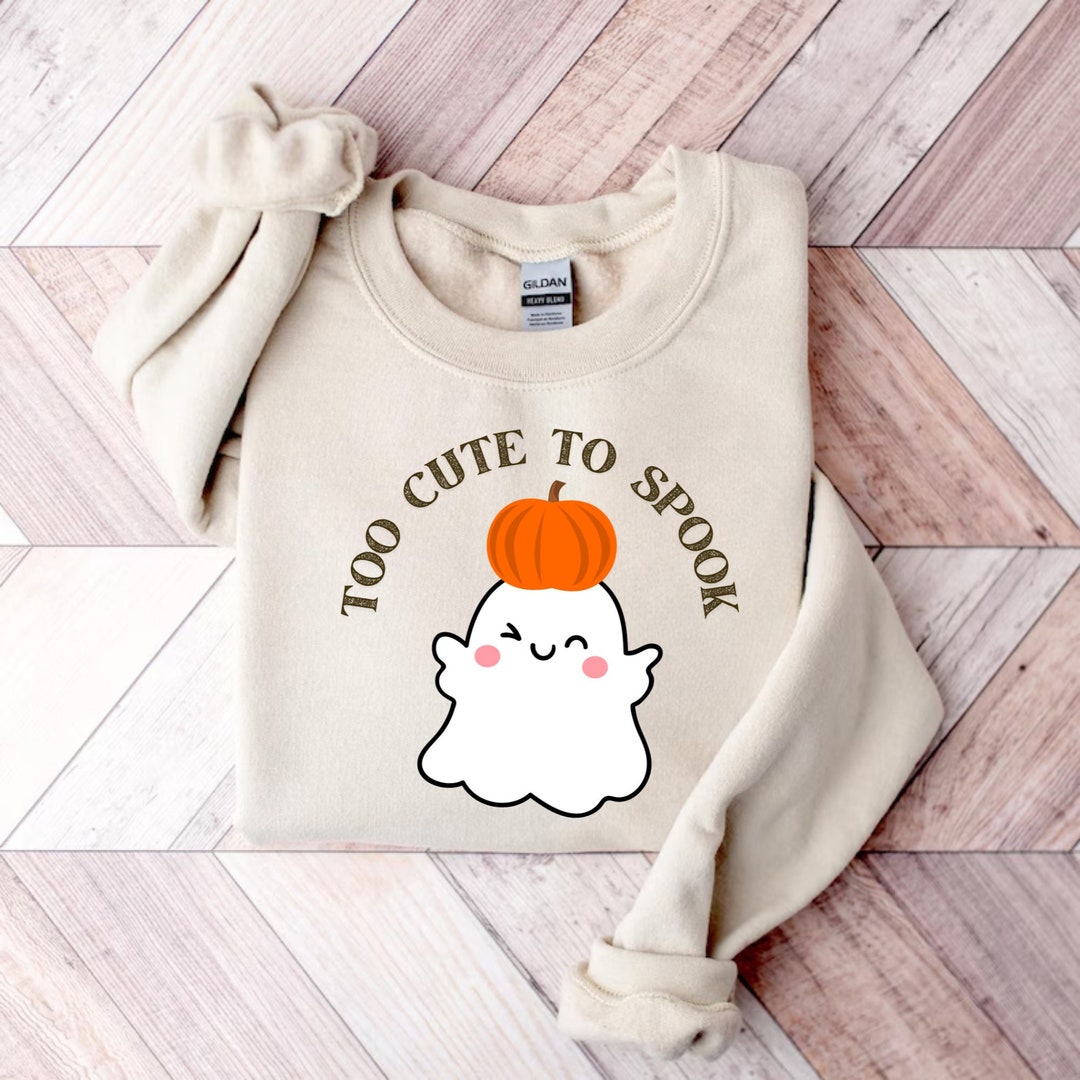 Cute Ghost Png, Too Cute to Spook Png, Ghost With Pumpkin Png ...