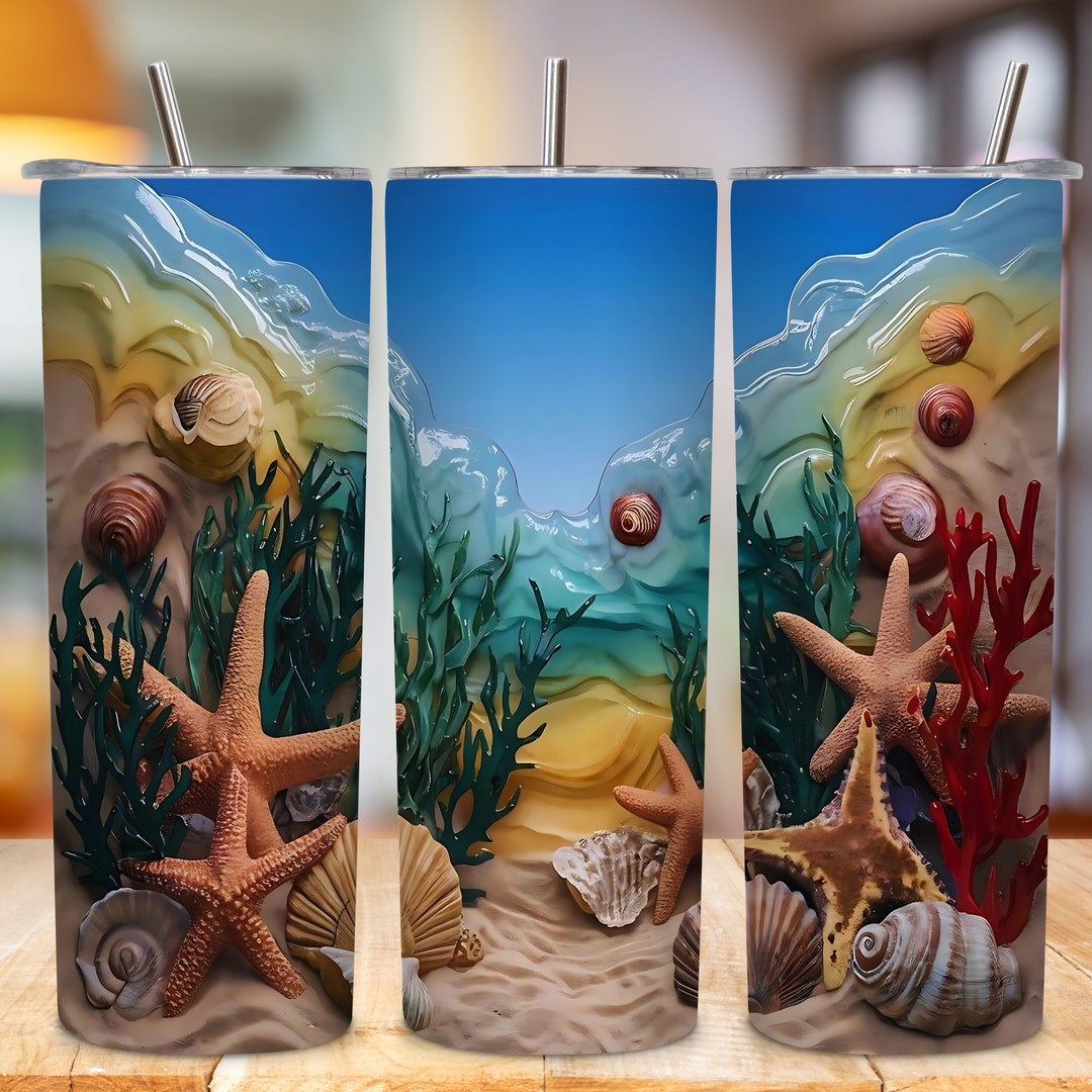 Seashell Beach 20oz Tumbler Wrap Sublimation Design, Beach Tumbler ...