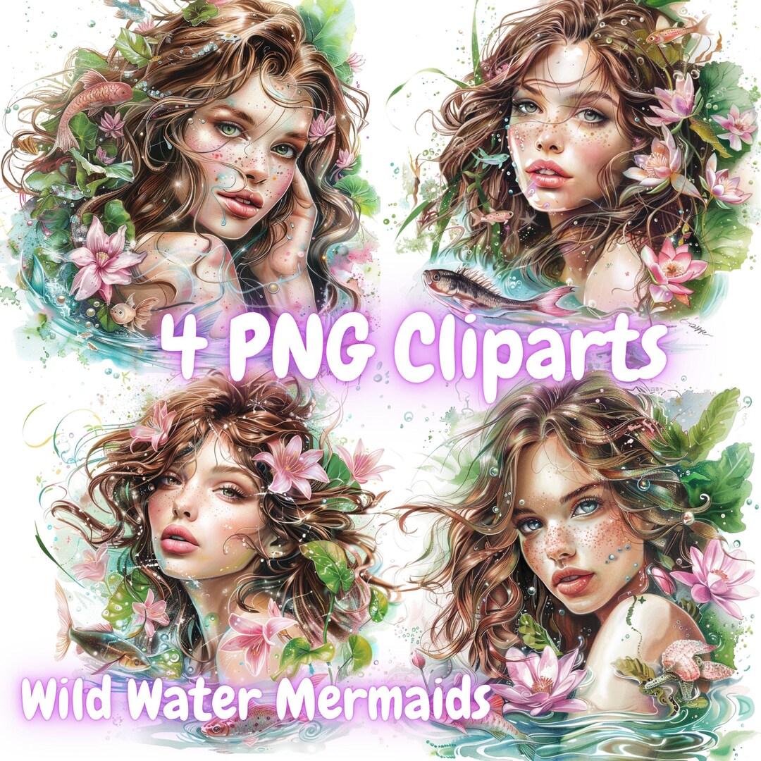 4 Wild Water Mermaids - Cliparts – Water Lilies and Romantic Portraits ...