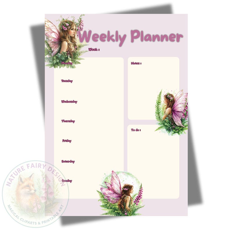Fairy Weekly Planner – Printable A4 Weekly Calendar | Enchanted Fantasy ...