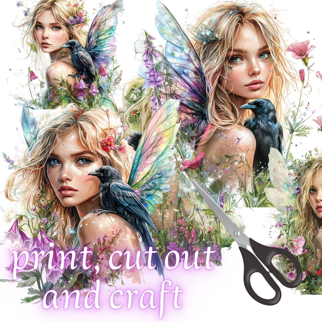 RAVEN FAIRIES – Printable Sticker Sheet (18 Motifs on 3 Sheets, A4, 300 ...
