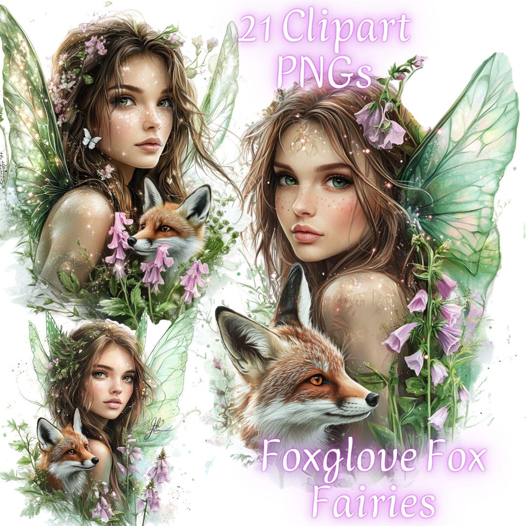 Foxglove Fox Fairies – Magical Forest Fairy Clipart Set With Foxes (21 ...