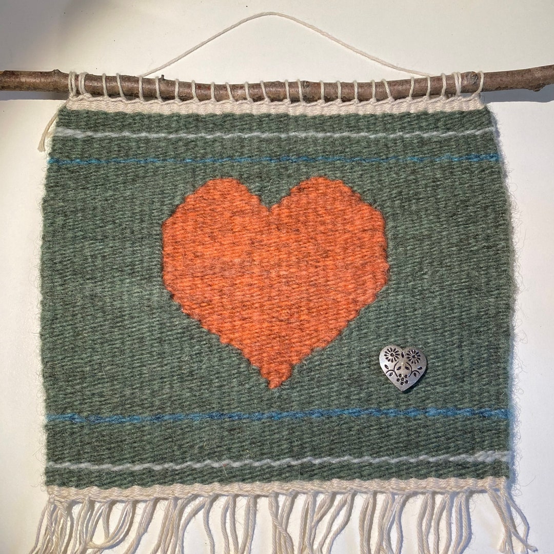 Handwoven Wool Heart Coral Sage Green - Etsy