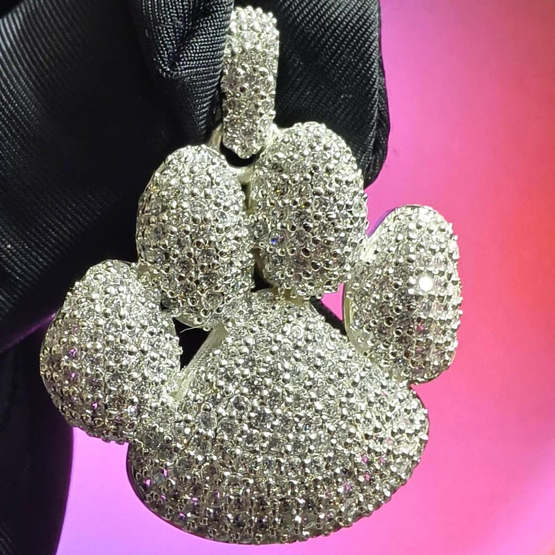 Diamond Dog Paw Pendant Necklace Round Cut Lab-created Diamond Dog Paw ...