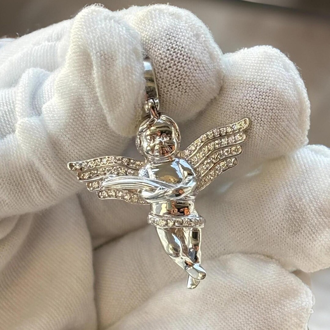 Praying Baby Angel Pendant, 1.50ct Lab-created Diamond Wings, Hip Hop ...