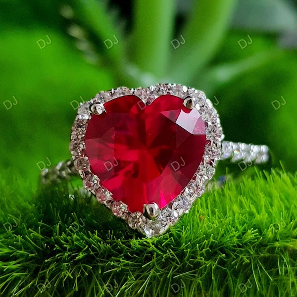 Heart Shaped Ruby Ring With Diamonds - Etsy