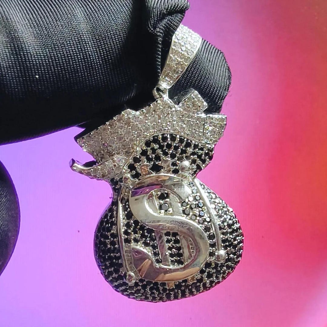 Lab Diamond Money Bag Pendant, Hip Hop Charm, 14K White Gold Plated - Etsy