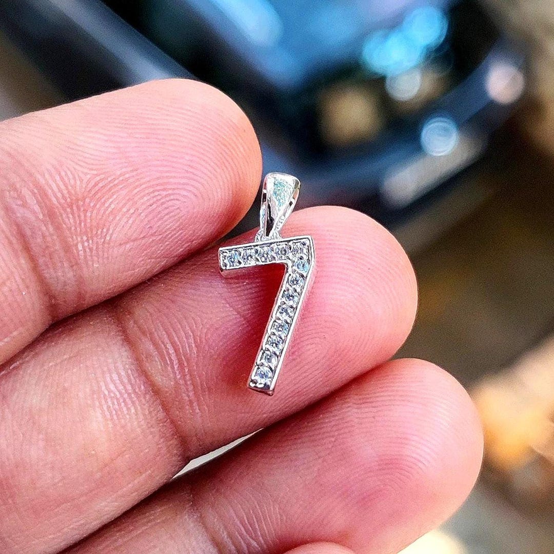 Moissanite Number 7 Pendant: 14K White Gold Finish, Sterling Silver - Etsy