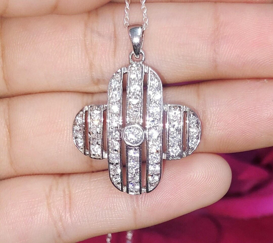 Diamond Flower Pendant Lab-created Diamond Round Pendant 14K White Gold ...