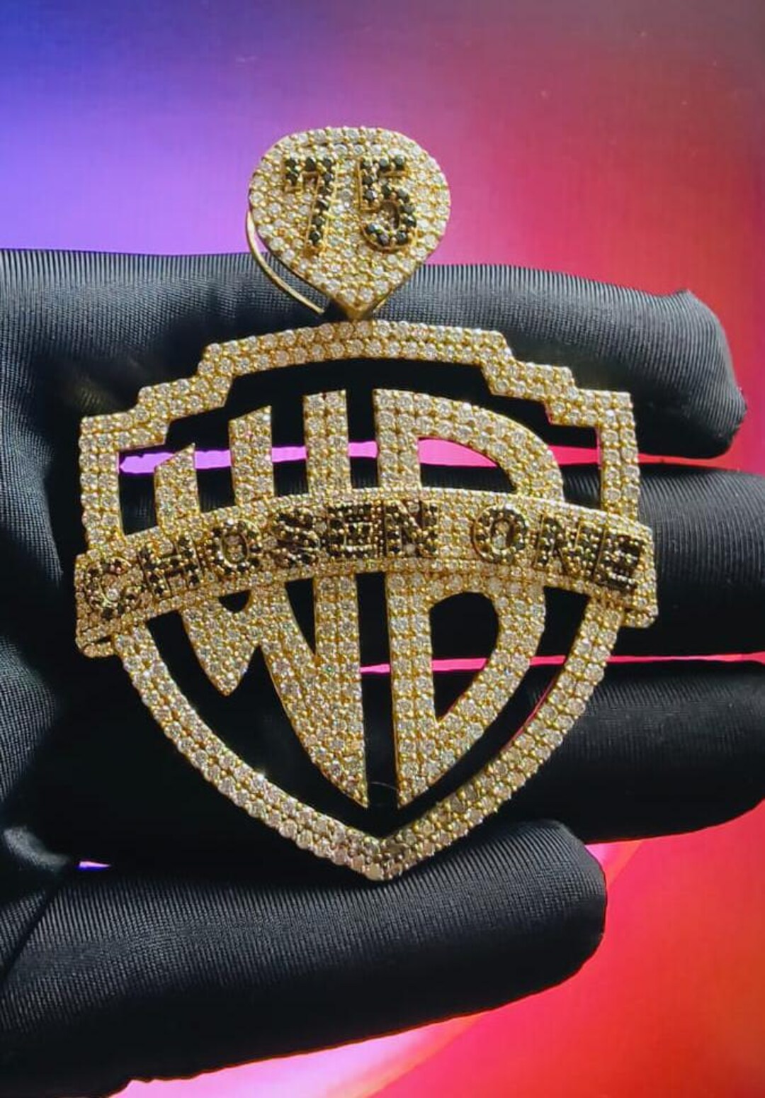 Iced Out WB Letter Pendant, Lab Diamond, 14K Gold Plated - Etsy