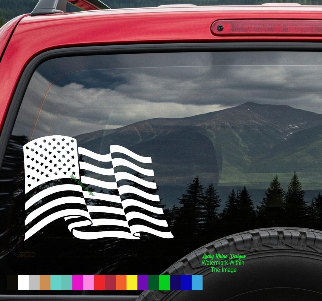 Waving American Flag Decal Patriotic Sticker Military Veteran USA Car ...